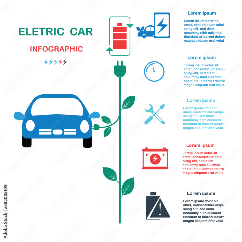Electric Car environmentally friendly concept vector infographic design ...
