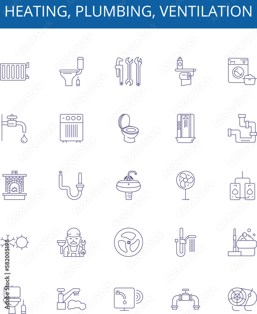 Heating, plumbing, ventilation line icons signs set. Design collection ...