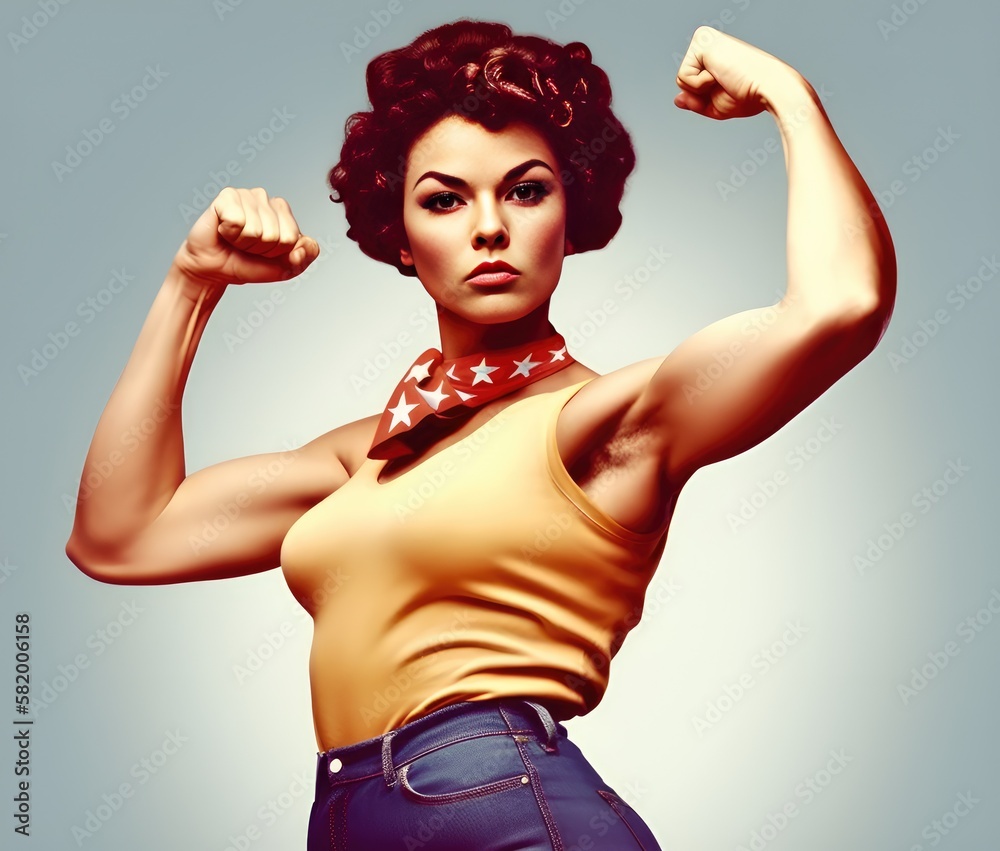 Strong powerful woman. Woman's day banner. We Can Do It. Cool picture ...