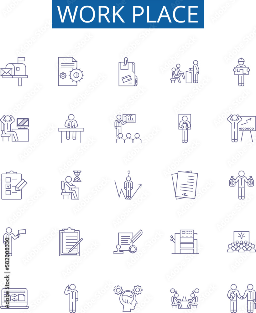 Work place line icons signs set. Design collection of Office, Cubicle ...