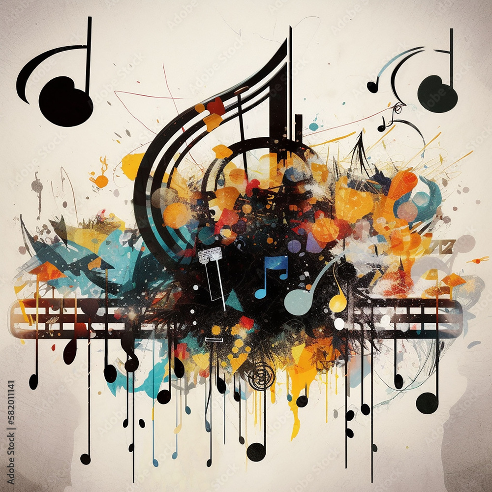 Abstract image of music. Paper collage. Sheet music, stave, stains and ...