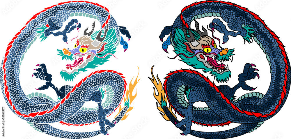 Traditional Japanese dragon with cherry blossom and wave for tattoo ...