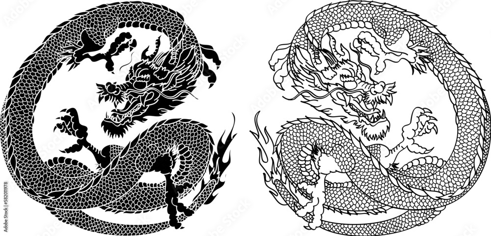 Traditional Japanese dragon with cherry blossom and wave for tattoo ...