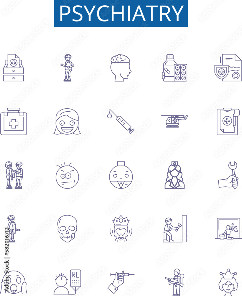 Psychiatry line icons signs set. Design collection of Psychiatry ...
