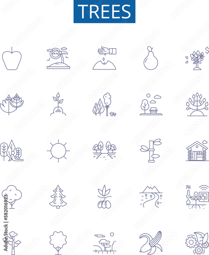Trees line icons signs set. Design collection of Tree, Conifer, Timber ...