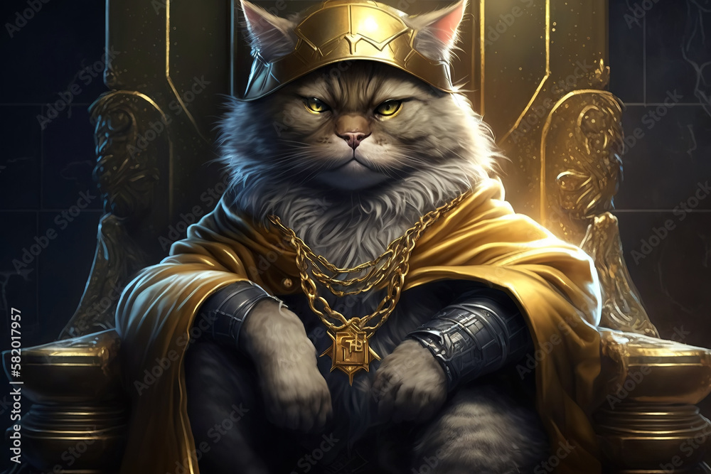 king cat in crown sits on the royal throne. Generative AI illustration ...