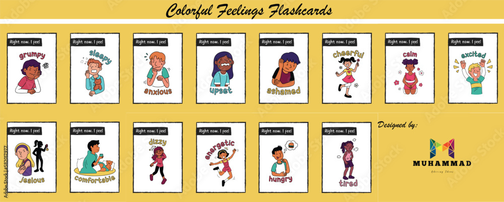 Colorful Feelings Flashcards for kids to understand the emotions and ...