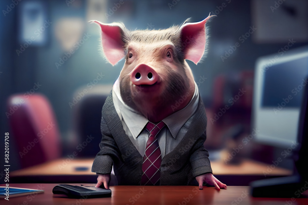 Professional Pig in Corporate Clothing in an Office. Executive Porcine ...