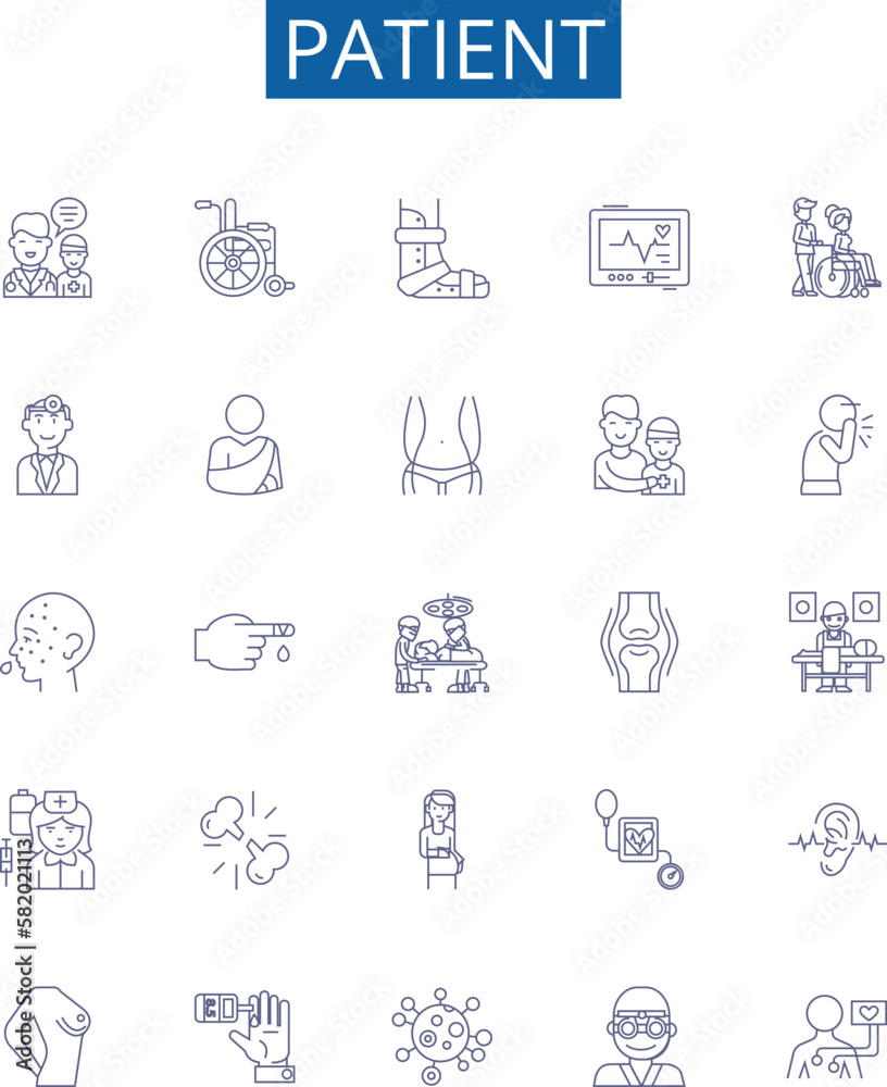 Patient line icons signs set. Design collection of Patient, Caregiver ...