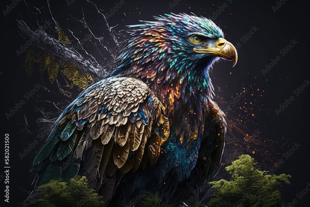 Design of colorful Bald Eagle bird in the Jungle. Ultra High realistic ...