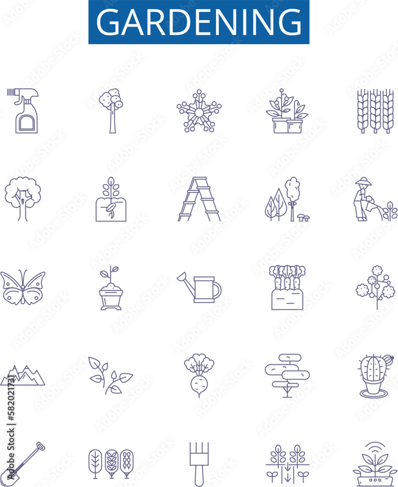 Gardening line icons signs set. Design collection of Planting, Watering ...