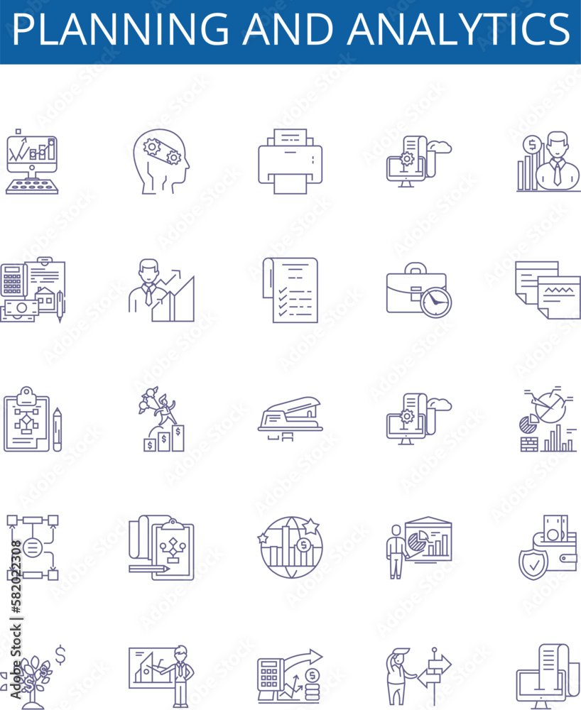 Planning and analytics line icons signs set. Design collection of ...