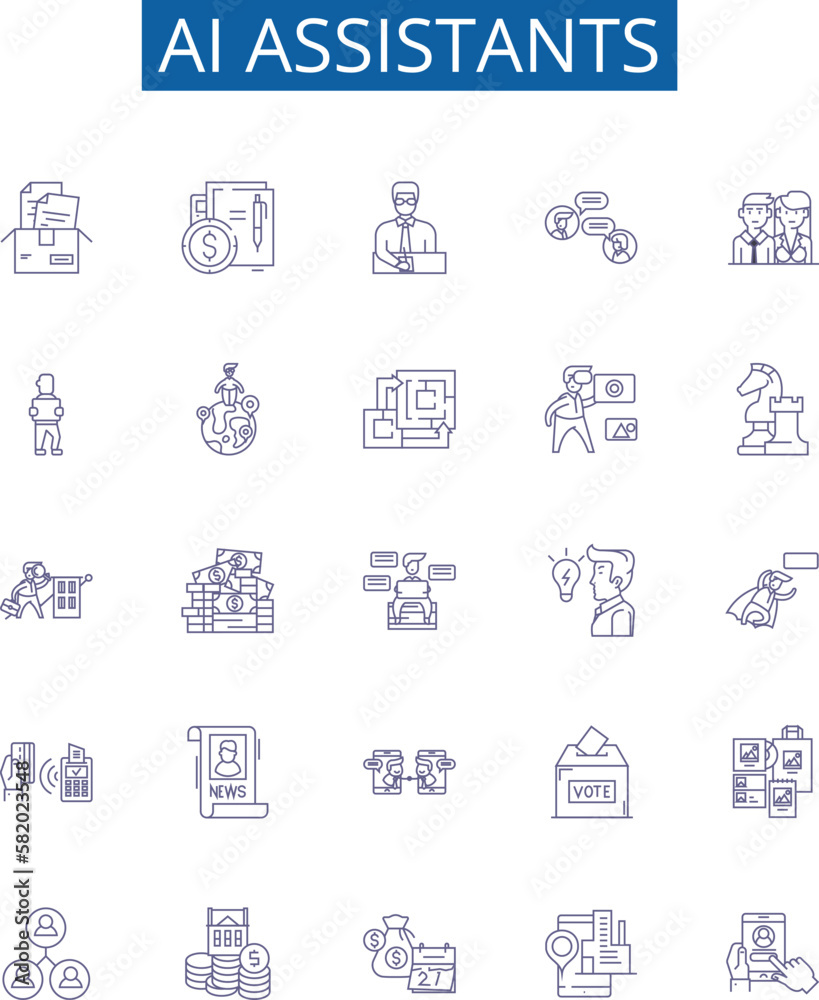 Ai assistants line icons signs set. Design collection of AI, assistants ...