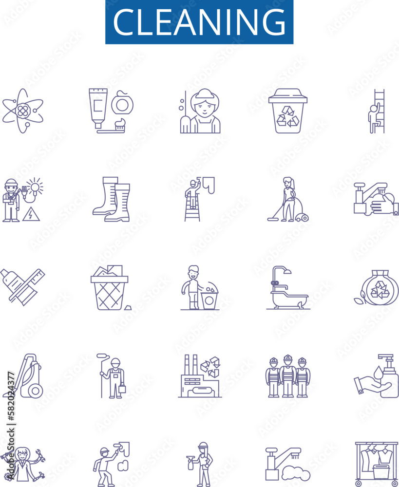 Cleaning line icons signs set. Design collection of Sanitize, Wash ...