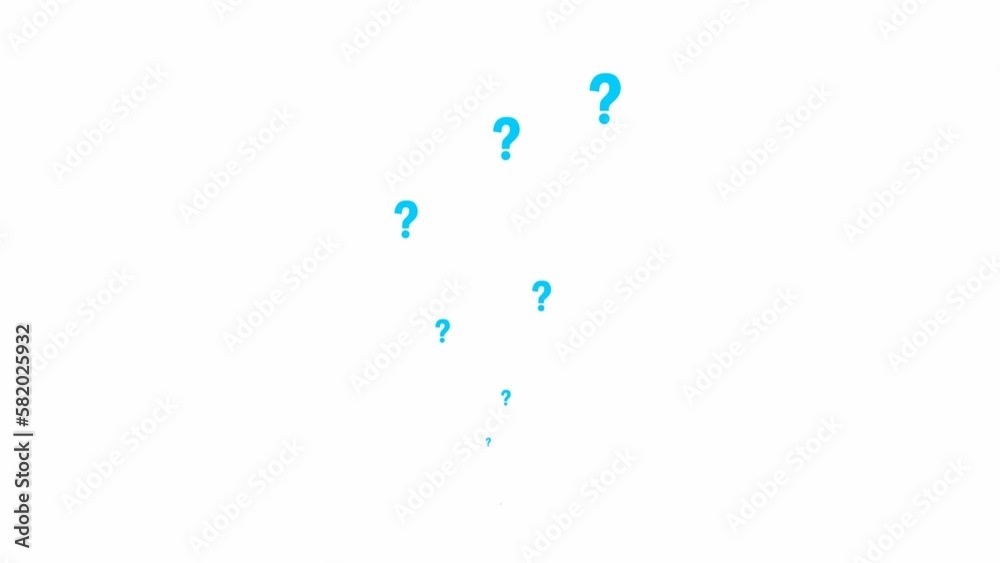 Animated blue question marks fly from bottom to top. Symbols are ...