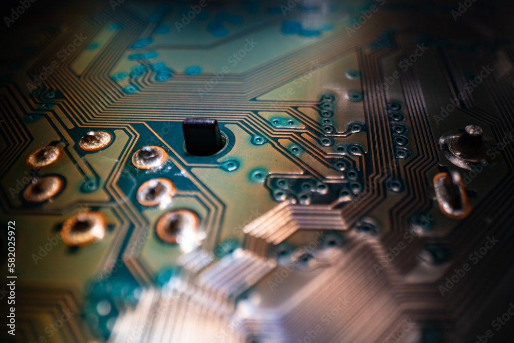 Electronic circuit board closeup. Electronic motherboard card ...
