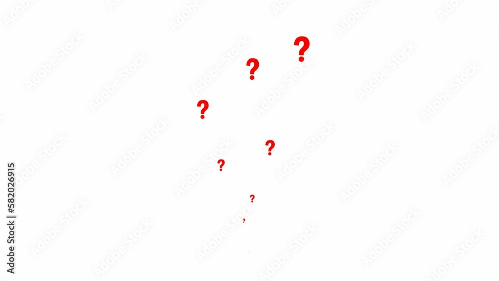 Animated red question marks fly from bottom to top. Symbols are sprayed ...
