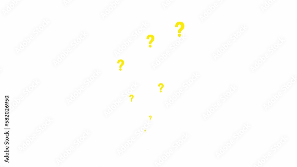 Animated yellow question marks fly from bottom to top. Symbols are ...