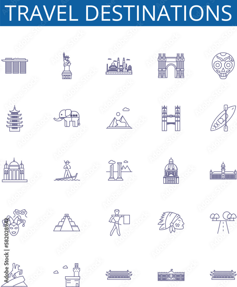 Travel destinations line icons signs set. Design collection of India ...