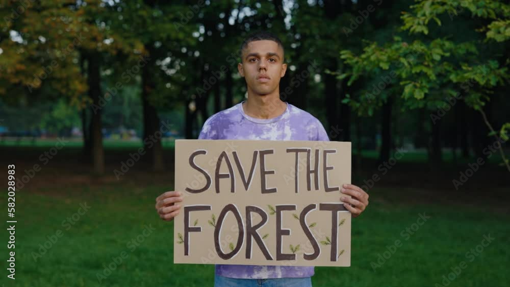 Portrait of Multiethnic Man Eco Activist Holding Ecology Poster Save ...