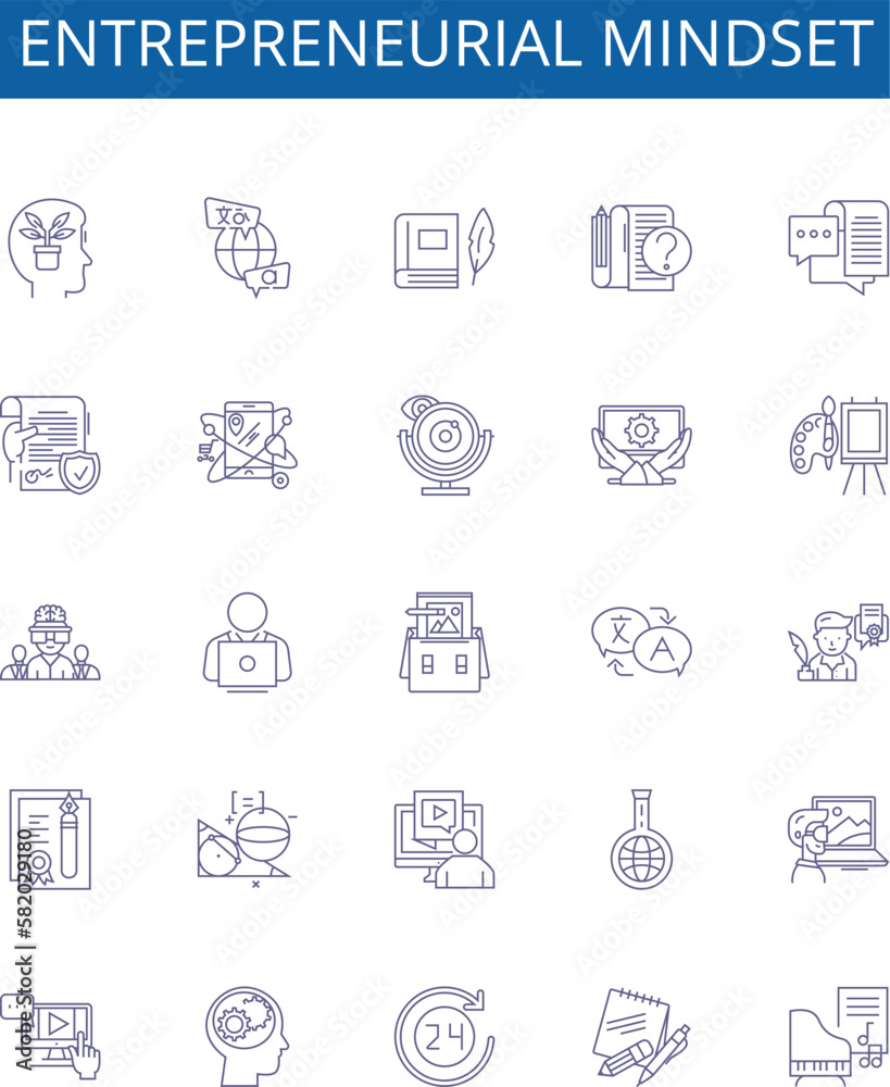 Entrepreneurial mindset line icons signs set. Design collection of ...