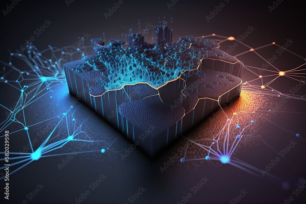 Cyber big data flow. Blockchain data fields. Network line connect ...
