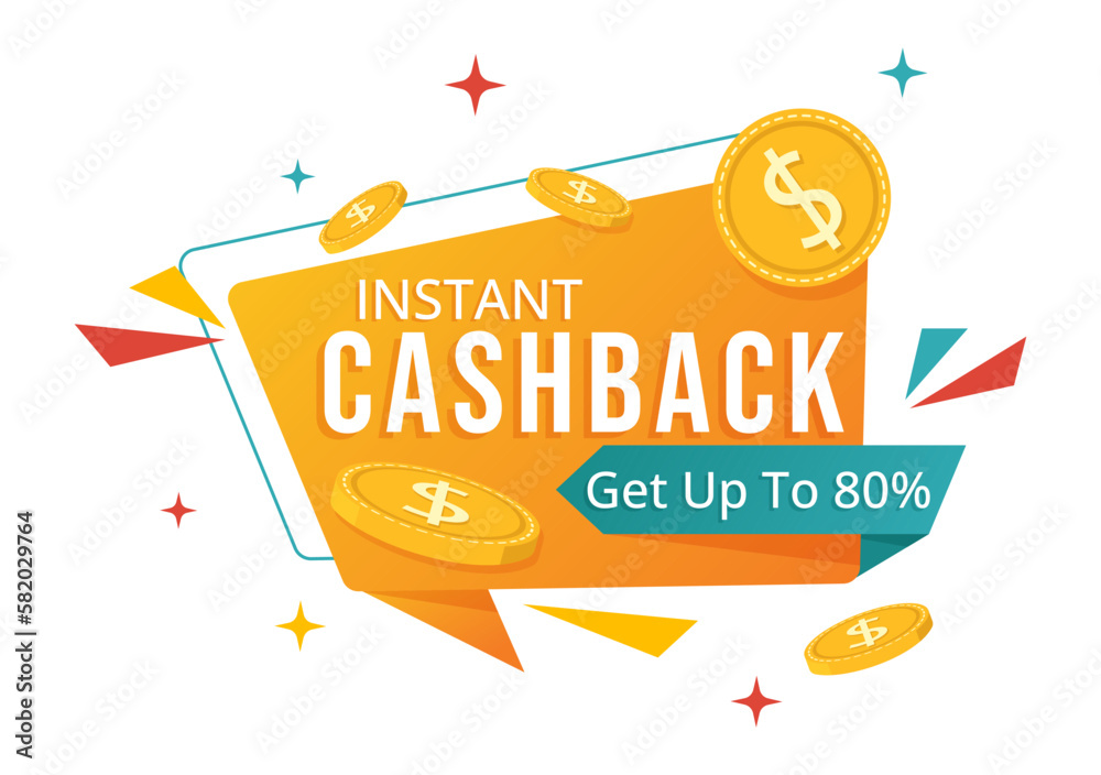 Cashback Illustration with Financial Payment to Money Cash Back Service for a Buyer in Flat ...