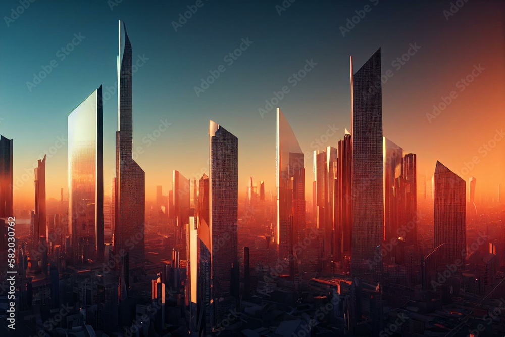 Future city skyline 3D scene. Futuristic cityscape creative concept ...