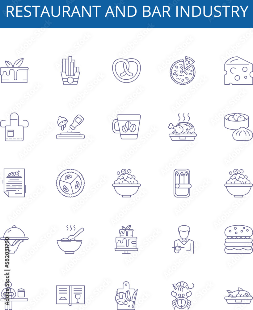 Restaurant and bar industry line icons signs set. Design collection of ...