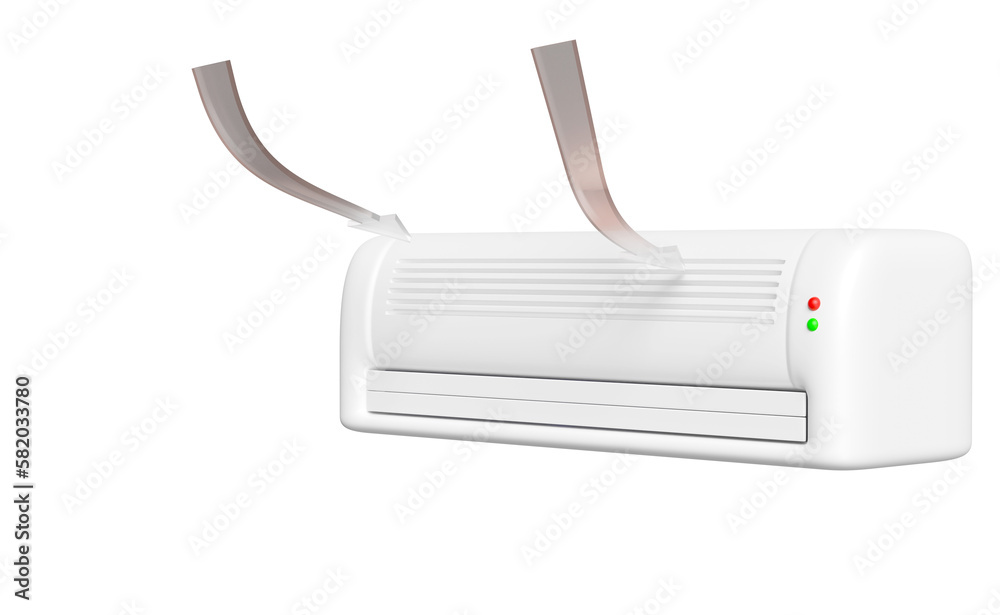 3d air conditioner system with arrow air flows shows isolated. 3d ...