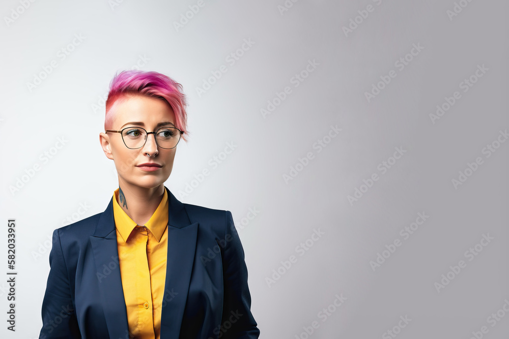 Gen-Z in business. Portrait of a young businesswoman with colorful ...
