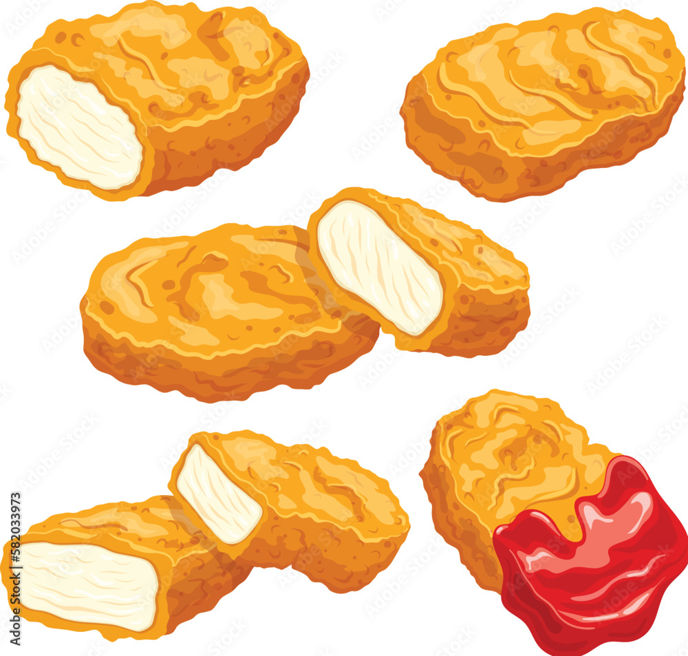 chicken nuggets fast food set cartoon vector illustration Stock Vector ...