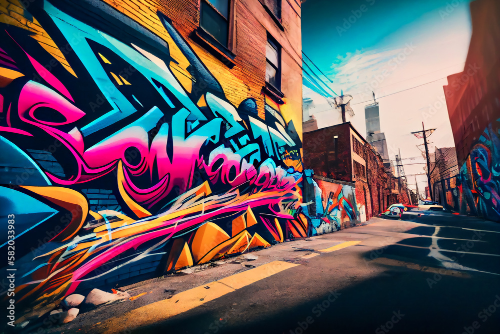 Colorful Cityscape. A Vibrant Display of Urban Street Art and Graffiti ...