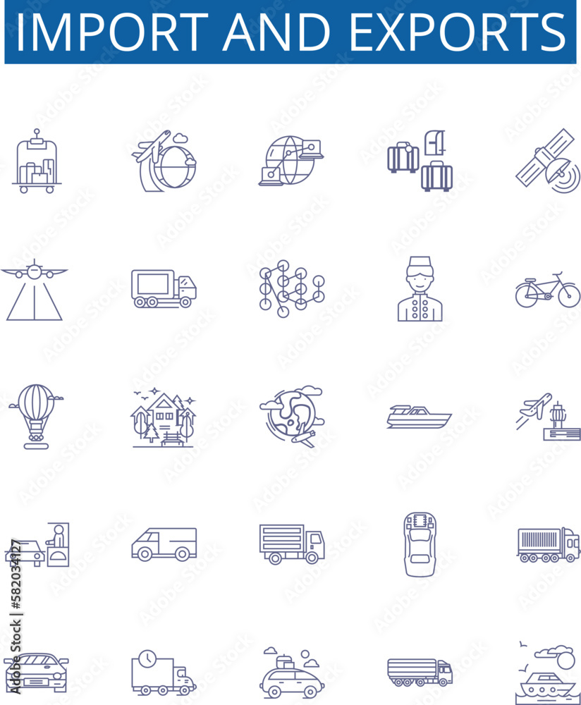 Import and exports line icons signs set. Design collection of import ...
