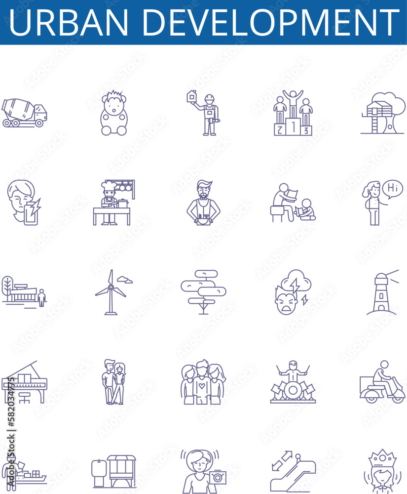 Vecteur Stock Urban development line icons signs set. Design collection ...