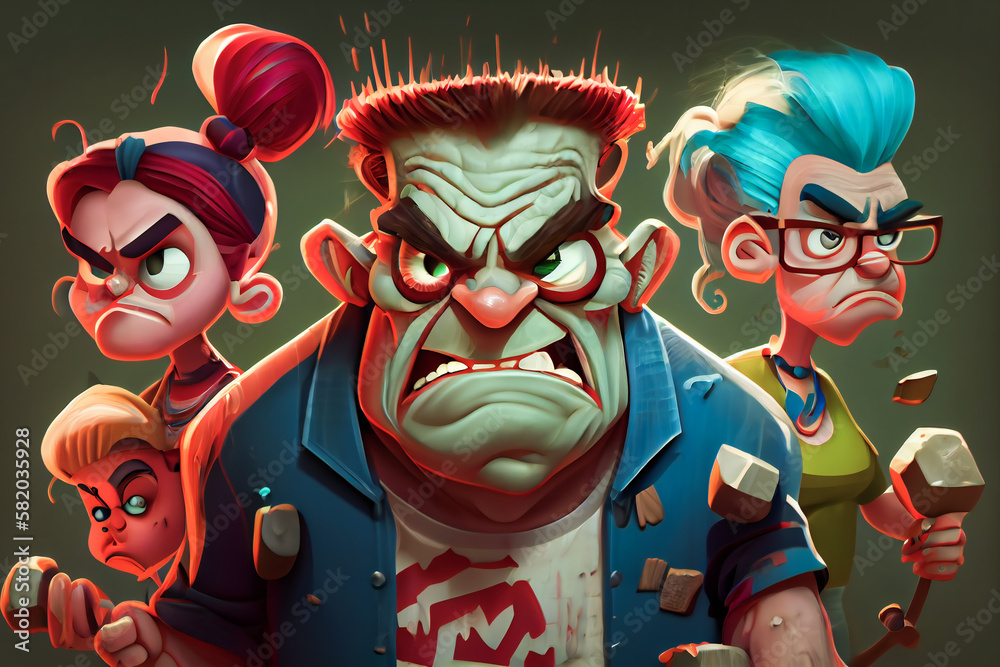 Very Angry Human Cartoon. Unhappy Peoples. Furious Persons. Generative ...