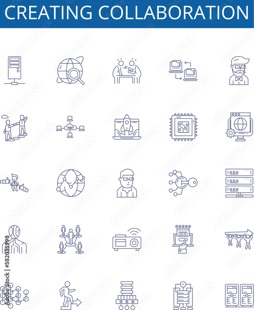 Creating collaboration line icons signs set. Design collection of ...