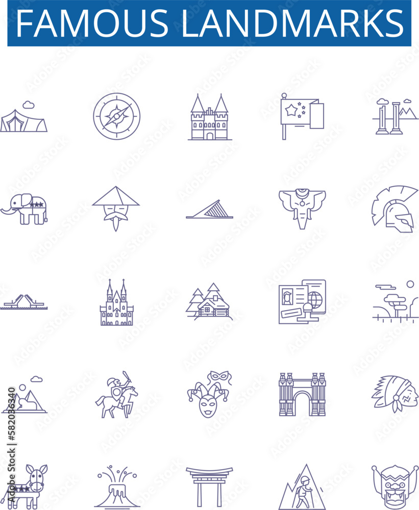 Famous landmarks line icons signs set. Design collection of Monument ...
