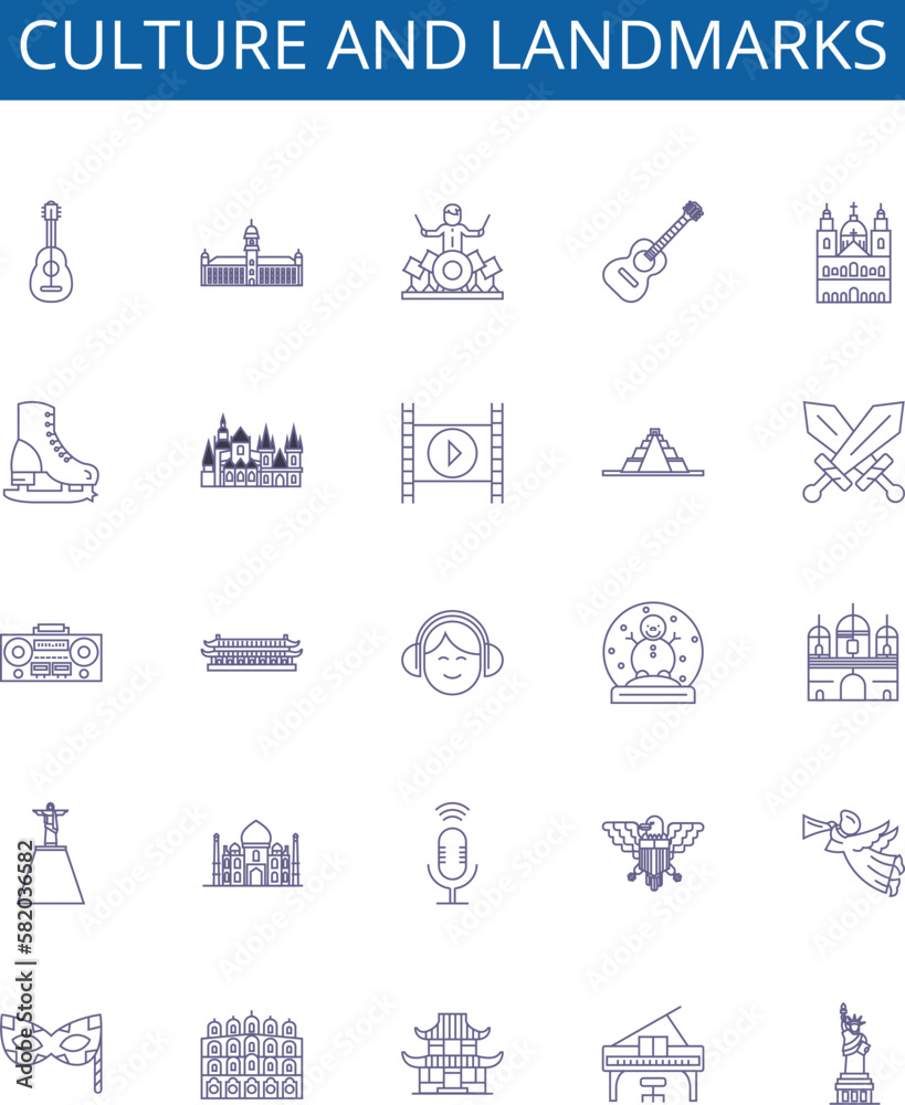 Culture and landmarks line icons signs set. Design collection of ...