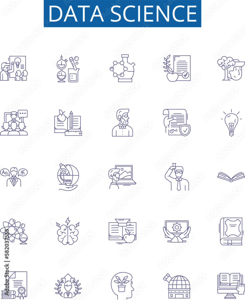 Data Science Line Icons Signs Set Design Collection Of Data Science Analysis Modeling Big