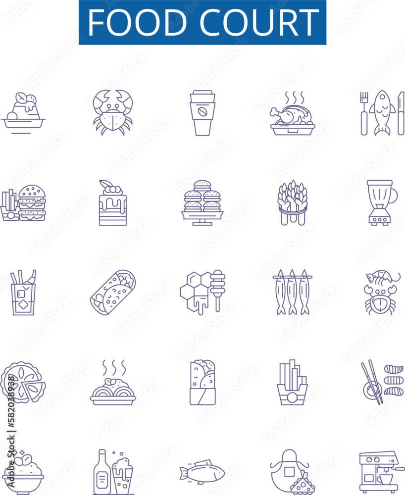 Food court line icons signs set. Design collection of Cafeteria ... Food court line icons signs set. Design collection of Cafeteria ...