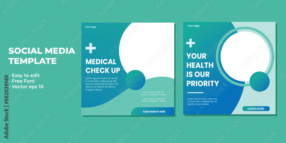 Medical healthcare service social media post template design. Hospital ...