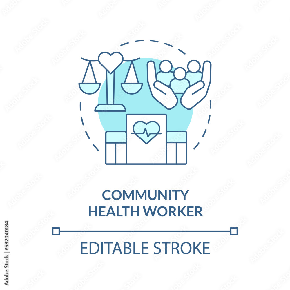 Community health worker turquoise concept icon. Social services. Career ...