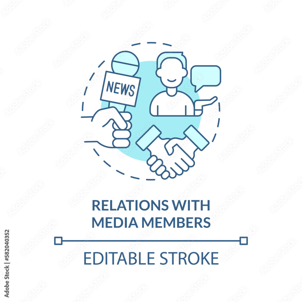 Relations with media members turquoise concept icon. Social network for ...
