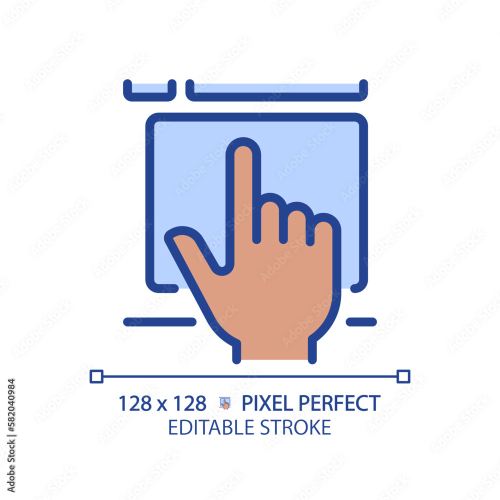 Hand with touchpad pixel perfect RGB color icon. Finger touching ...