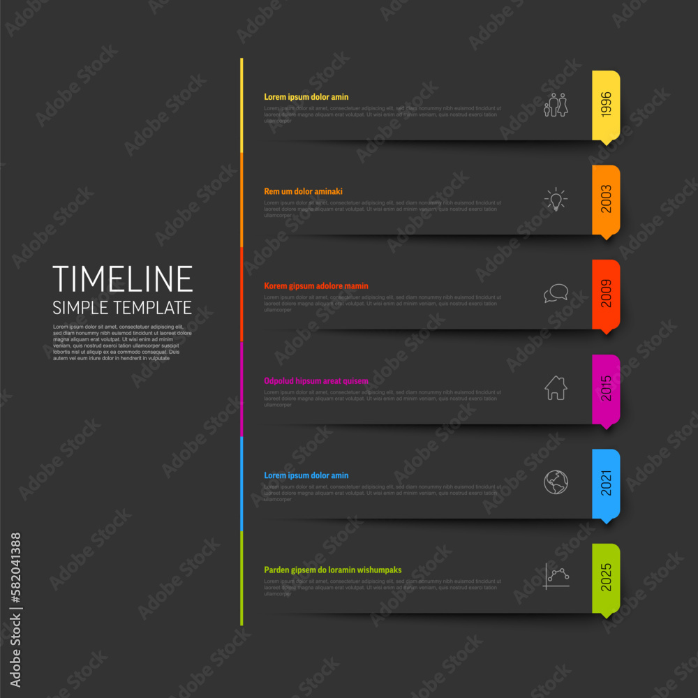 Simple vertical infographic timeline template made from dark gray paper ...