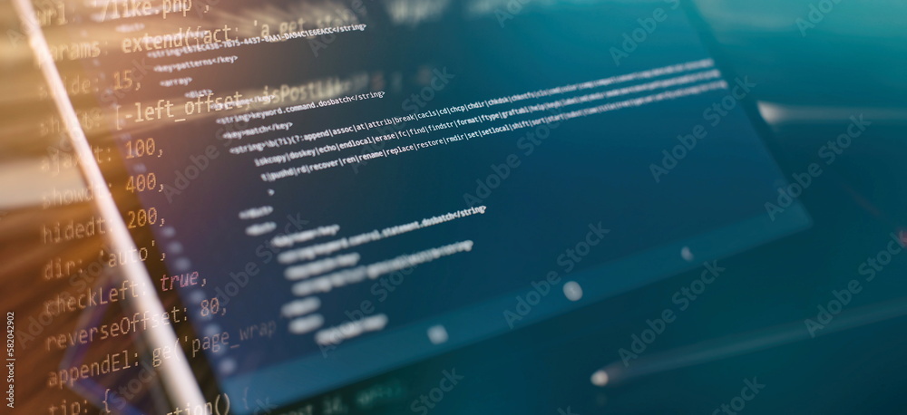 ภาพประกอบสต็อก Css Javascript And Html Usage Monitor Closeup Of Function Source Code Abstract