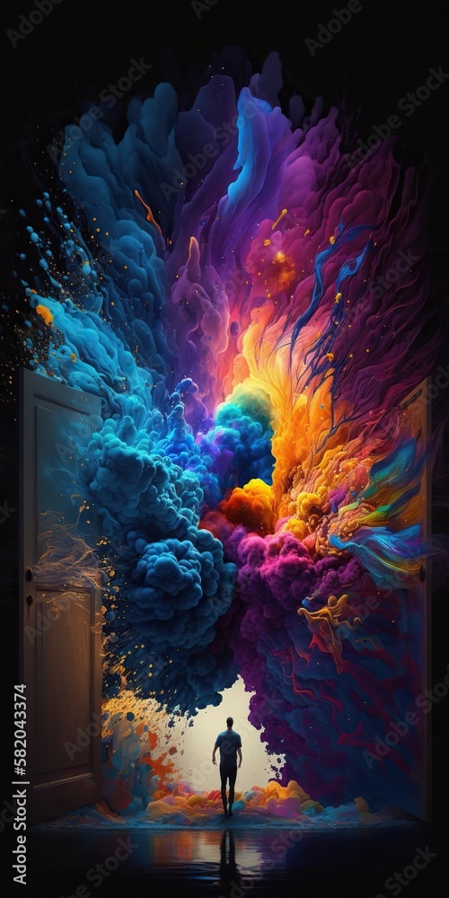 burst of vibrant colors representing magic and wonder existing in world ...