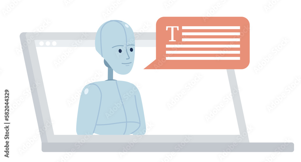 AI writer on laptop flat concept vector spot illustration. Editable 2D ...