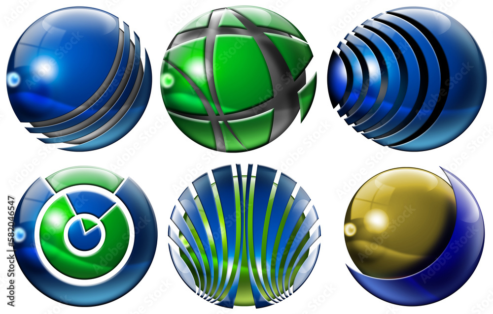 Collection of six spheres isolated on white or transparent background ...